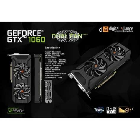 Jual VGA Nvidia Digital Alliance GTX 1060 3gb Dual Fan Graphic Card Kab Tangerang Sedia