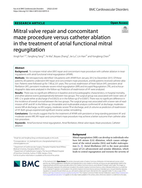Pdf Mitral Valve Repair And Concomitant Maze Procedure Versus Catheter Ablation In The