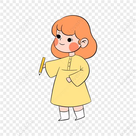 귀여운 일러스트 소녀 연필을 들고초등 학생보류처녀 Png 일러스트 무료 다운로드 Lovepik