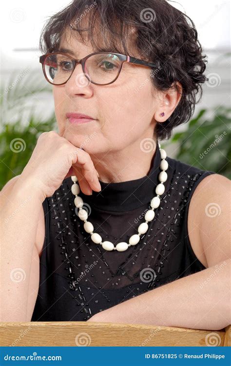 Portrait Of Brunette Mature Woman With Glasses Stock Image Image Of