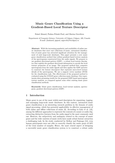 pdf music genre classification using a gradient based local texture