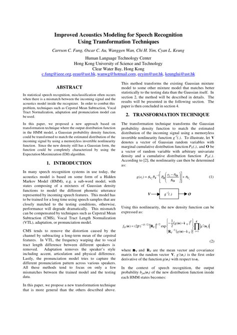 Pdf Improved Acoustics Modeling For Speech Recognition Using