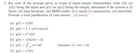 Solved 1 For Each Of The Systems Given In Terms Of