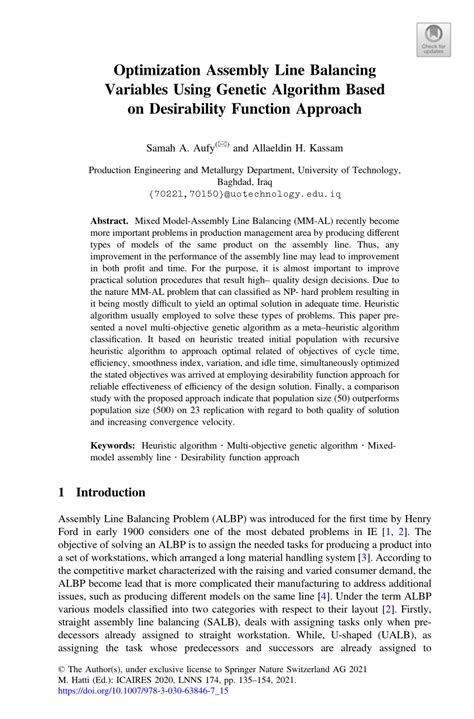 Pdf Optimization Assembly Line Balancing Variables Using Genetic