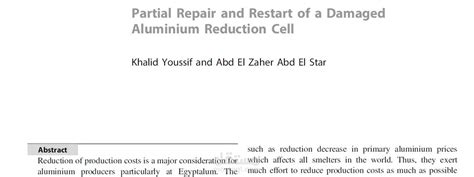 Partial Repair and Restart of a Damaged Aluminium Reduction Cell مستقل