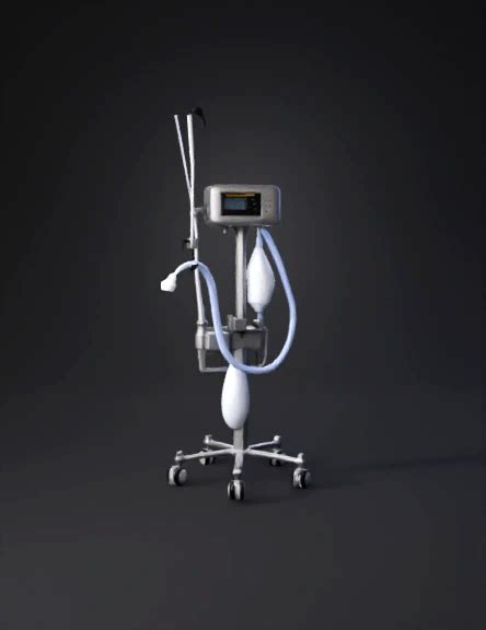 3d Model Medical Ventilator Device On A Wheeled Stand With Display