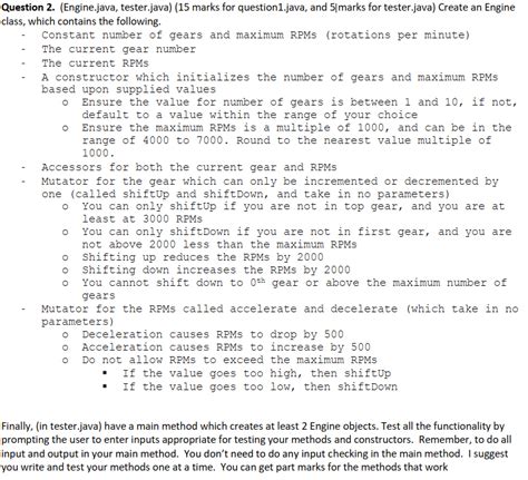 solved question 2 engine java tester java 15 marks for