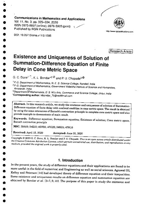 Pdf Existence And Uniqueness Of Solution Of First Order Difference Equation Of Finite Delay In