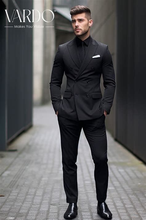 Mens Black Double Breasted Suit Modern Tailored Fit Etsy Stylish