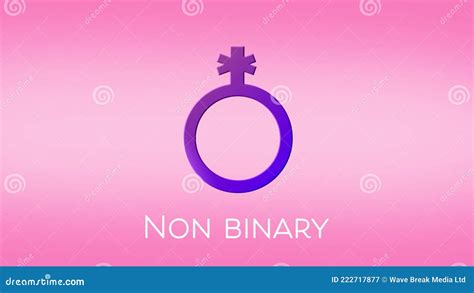Animation Of Text Non Binary With Purple Non Binary Symbol On Pink