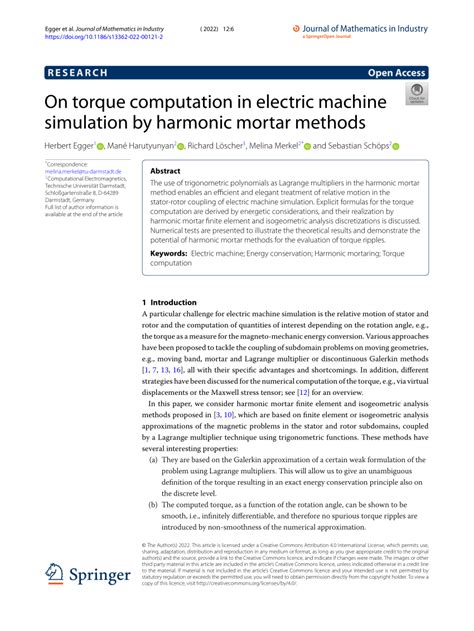 Pdf On Torque Computation In Electric Machine Simulation By Harmonic
