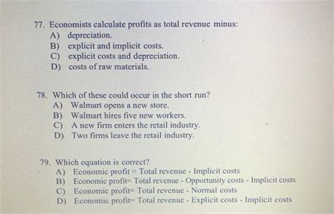 Solved 77 Economists Calculate Profits As Total Revenue Chegg
