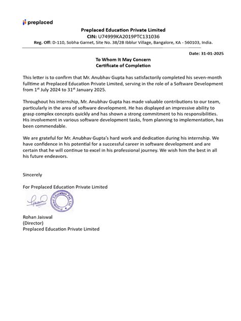 Completion Letter Pdf