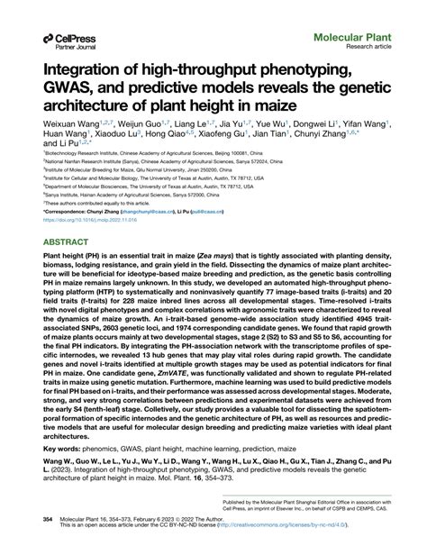 Pdf Integration High Throughput Phenotyping Gwas And Prediction Models Reveals The Genetic
