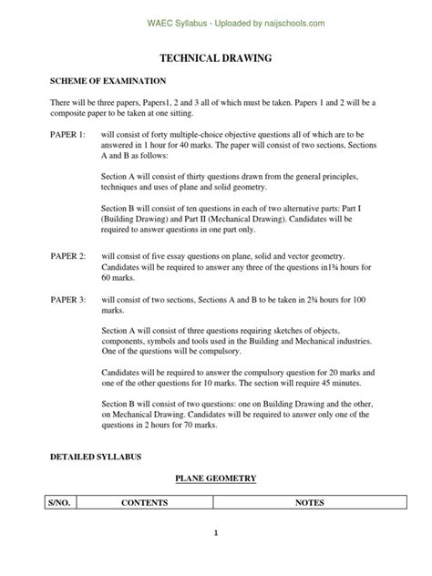 Waec Syllabus For Technical Drawing Pdf Technical Drawing Area
