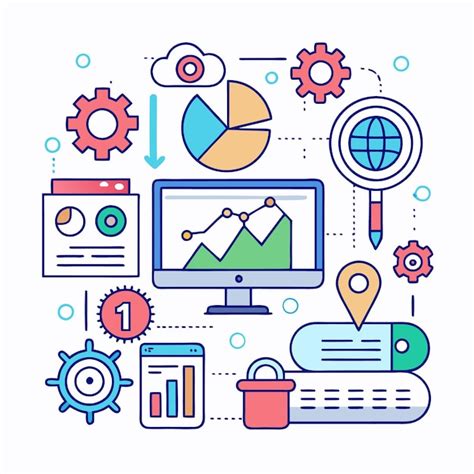 Illustration Of Data Analytics With Charts Graphs Gears And A Globe