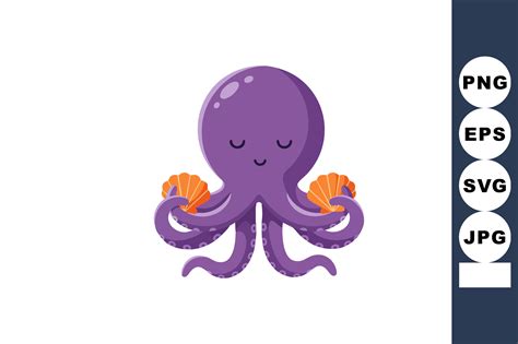 Cute Purple Octopus Holding Orange Seash Graphic By Designvectx