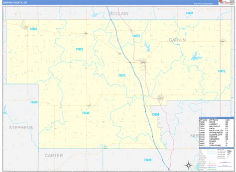 Garvin County Ok Zip Code Wall Map Basic Style By Marketmaps Mapsales