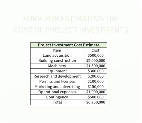 Free Project Cost Estimate Form Templates For Google Sheets And Microsoft Excel Slidesdocs