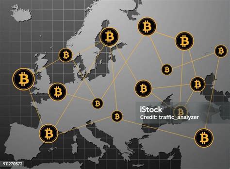 유럽의 Bitcoin 지도 비트코인에 대한 스톡 벡터 아트 및 기타 이미지 비트코인 지도 네트워크 보안 Istock