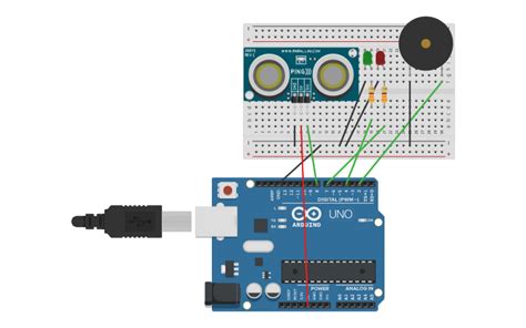 Circuit Design Sensor Ultrasonido Tinkercad