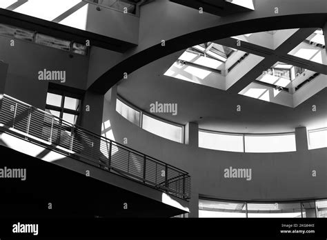 A Grayscale Shot Of Modern Building Interior Design Museum Interior Los Angeles Usa Stock
