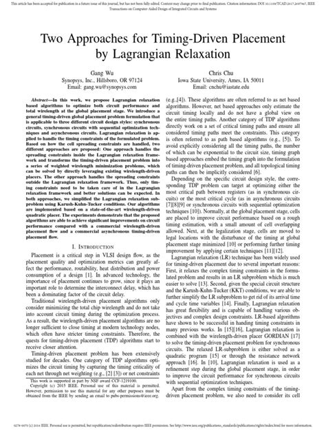 Two Approaches For Timing Driven Placement By Lagrangian Relaxation Pdf Mathematical