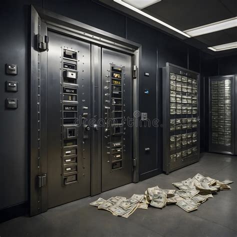 Bank Vault Room With Steel Doors Cash Documents And Security Officer