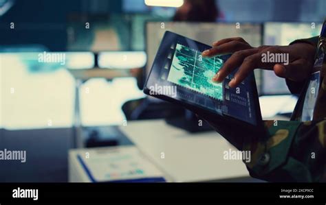 Military It Professional Gathers Intelligence From World Map Projection Tablet Connected To