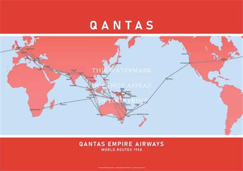 Qantas Empire Airways Route Map 1958 A3 Art Print 42 X 29 Cm Poster