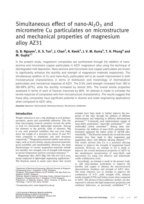 Pdf Simultaneous Effect Of Nano Al2o3 And Micron Cu Particulates On