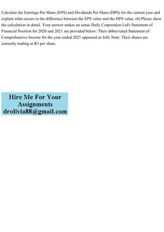Calculate The Earnings Per Share EPS And Dividends Per Share DPS Pdf