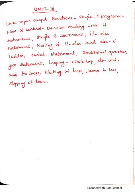 C Programming Unit 3 Lecture Notes Unit 3 Data Input Output Simple Flow Of Decision Making