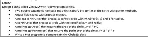 solved lab 2 design a class called circle2d with following