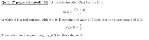 Solved Qu L Pages Allocated A Transfer Function Chegg Com