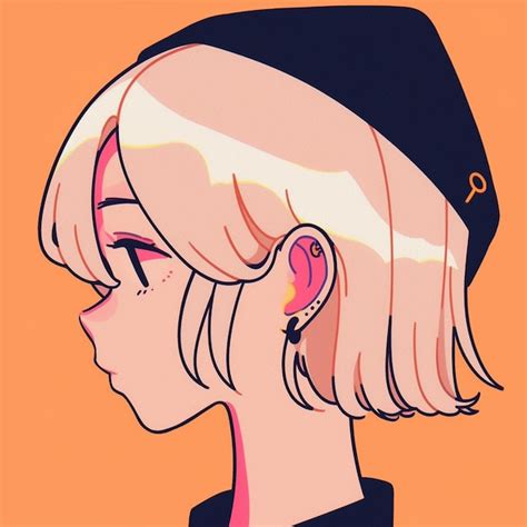 Premium Photo Anime Girl With Ear Piercings And A Beret On Her Head
