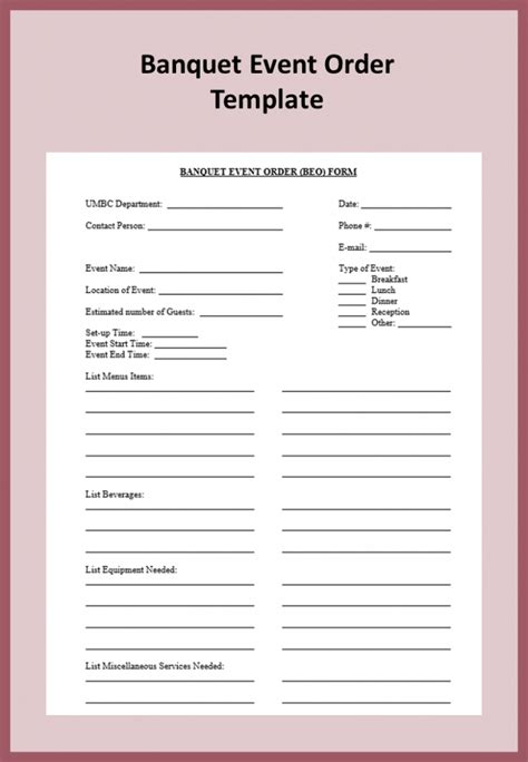 Hotel Banquet Event Order Template