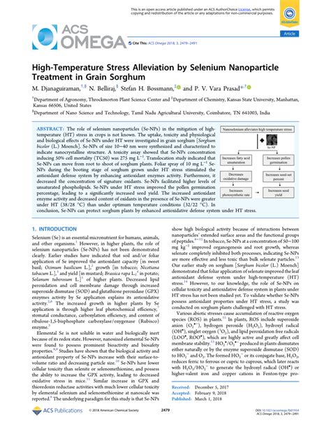 Pdf High Temperature Stress Alleviation By Selenium Nanoparticle Treatment In Grain Sorghum