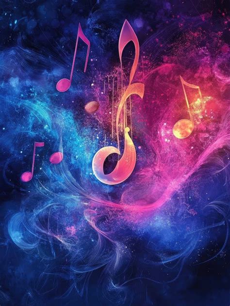 Floating Musical Notes On Abstract Colorful Background For Music