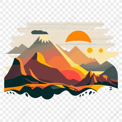 산 일몰 벡터상표만화클립 아트 Png 일러스트 무료 다운로드 Lovepik