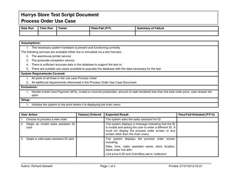 Use Case Narrative Template Doc Williamson