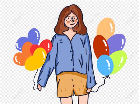 풍선을 들고 소녀 Png 일러스트 무료 다운로드 Lovepik