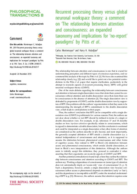Pdf Recurrent Processing Theory Versus Global Neuronal Workspace Theory A Comment On ‘the