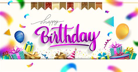 생일 축 하에 대 한 풍선 색종이와 선물 상자 디자인 서식 파일 인사말 카드와 포스터에 대 한 행복 한 생일 타이포 그래피 벡터