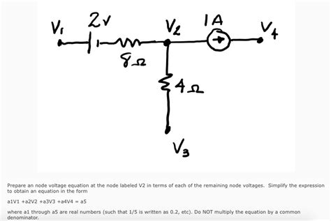solved prepare an node voltage equation at the node labeled v2 in