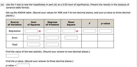 solved xi 1 2 3 4 5yi 3 8 6 10 15 e ﻿use the f ﻿test to
