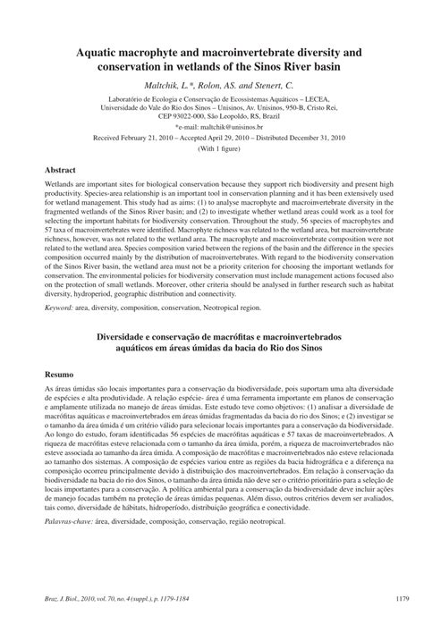 Pdf Aquatic Macrophyte And Macroinvertebrate Diversity And