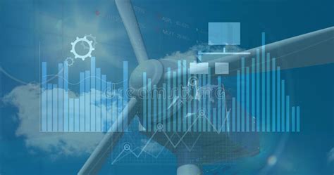Image Of Graphs And Data Over Wind Turbine Stock Image Image Of