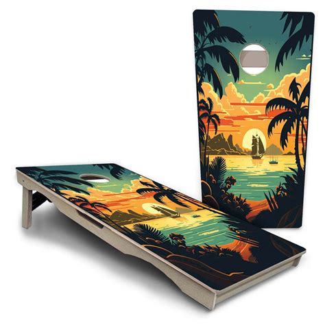 Beach Scene Sunset 1 Pro Solution Cornhole Boards