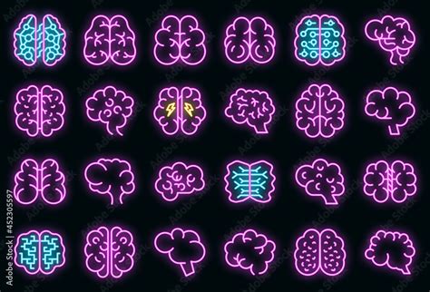 Human Brain Icons Set Outline Set Of Human Brain Vector Icons Neon Color On Black Stock Vector